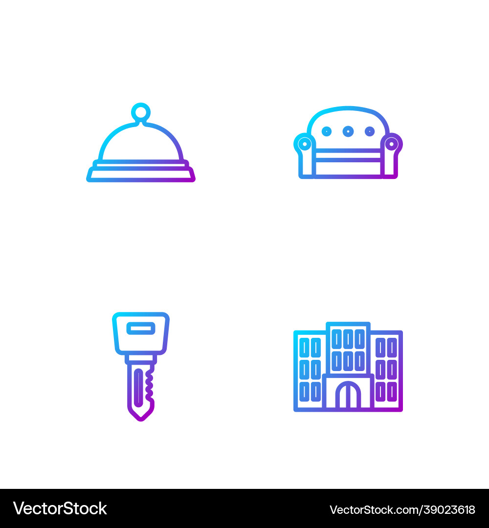 Set line hotel building door lock key covered Vector Image