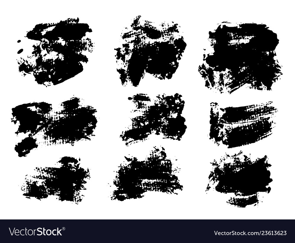 Black ink grunge brush set strokes on white Vector Image
