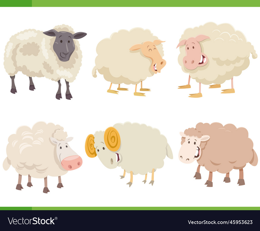 Cartoon funny sheep farm animal characters set Vector Image