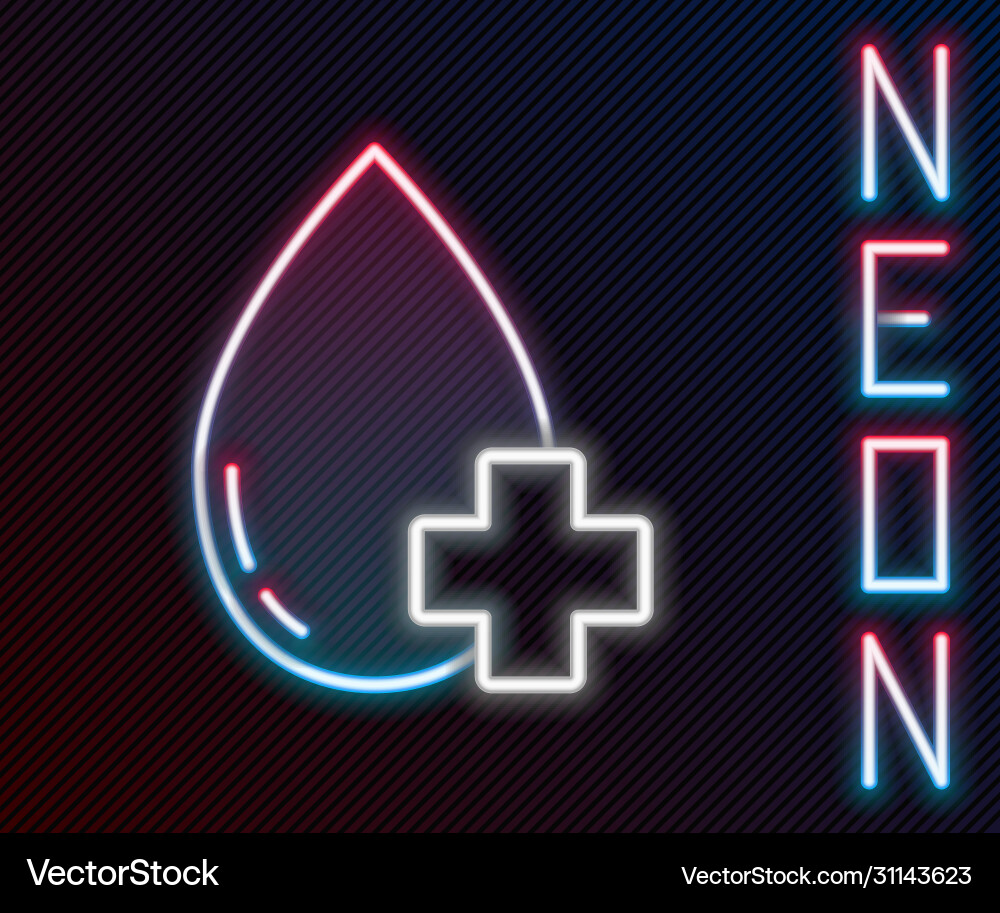 Glowing neon line donate drop blood with cross Vector Image