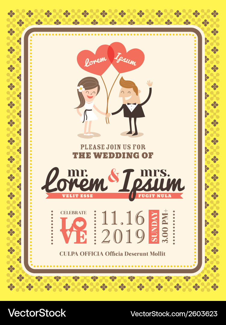 Groom and bride wedding invitation card template Vector Image