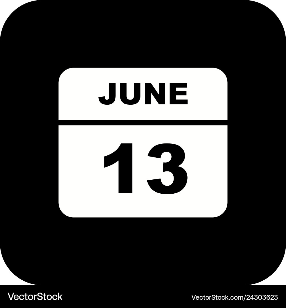 June 13th date on a single day calendar Royalty Free Vector