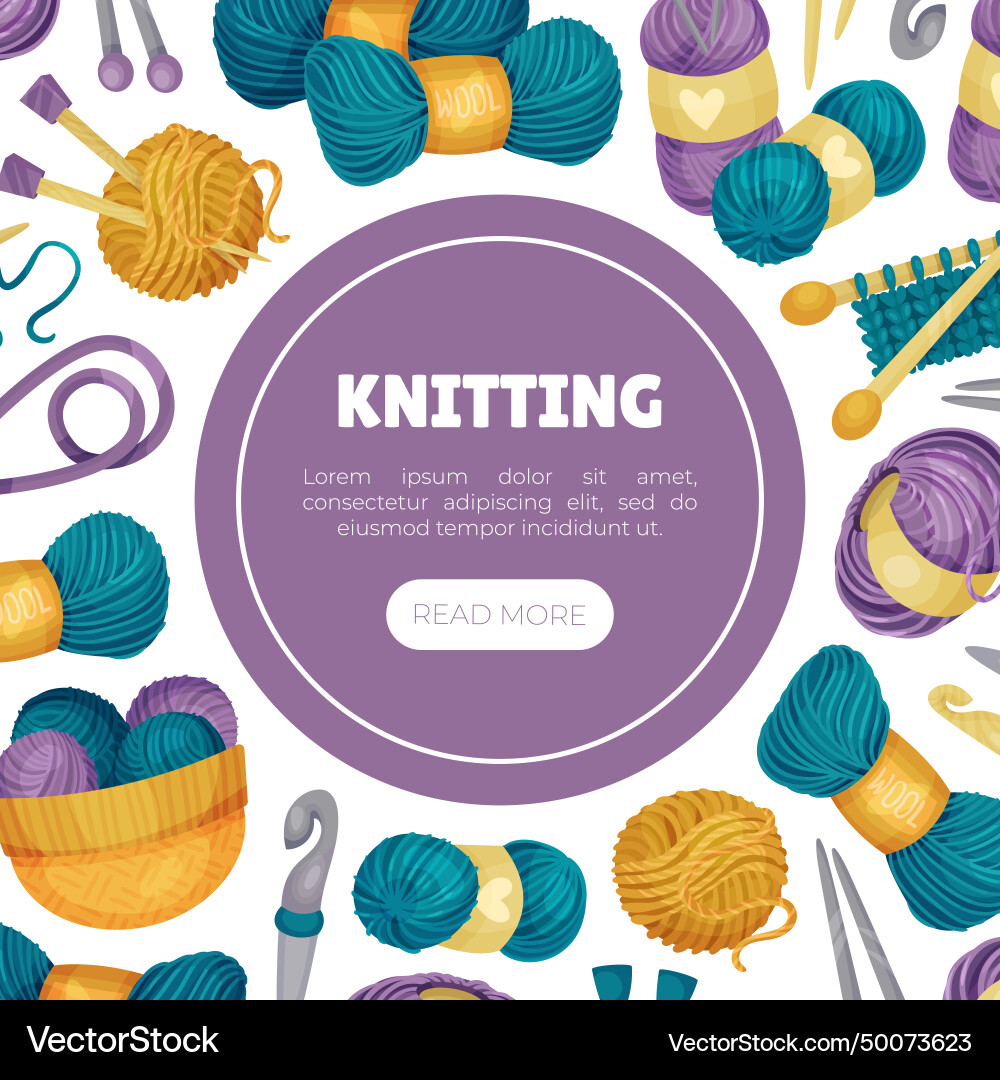 Knitting banner design with yarn and needle Vector Image