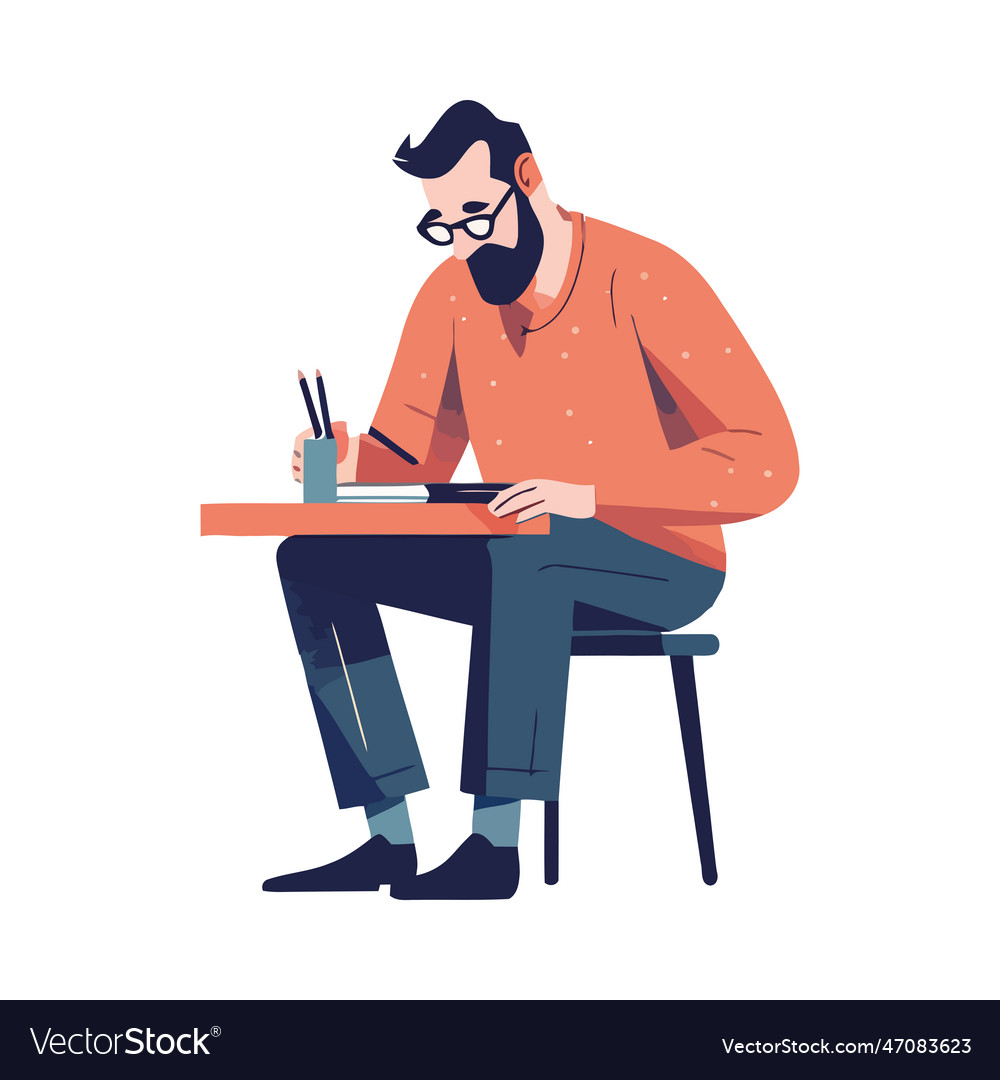 Man Sitting At Modern Desk Working Royalty Free Vector Image