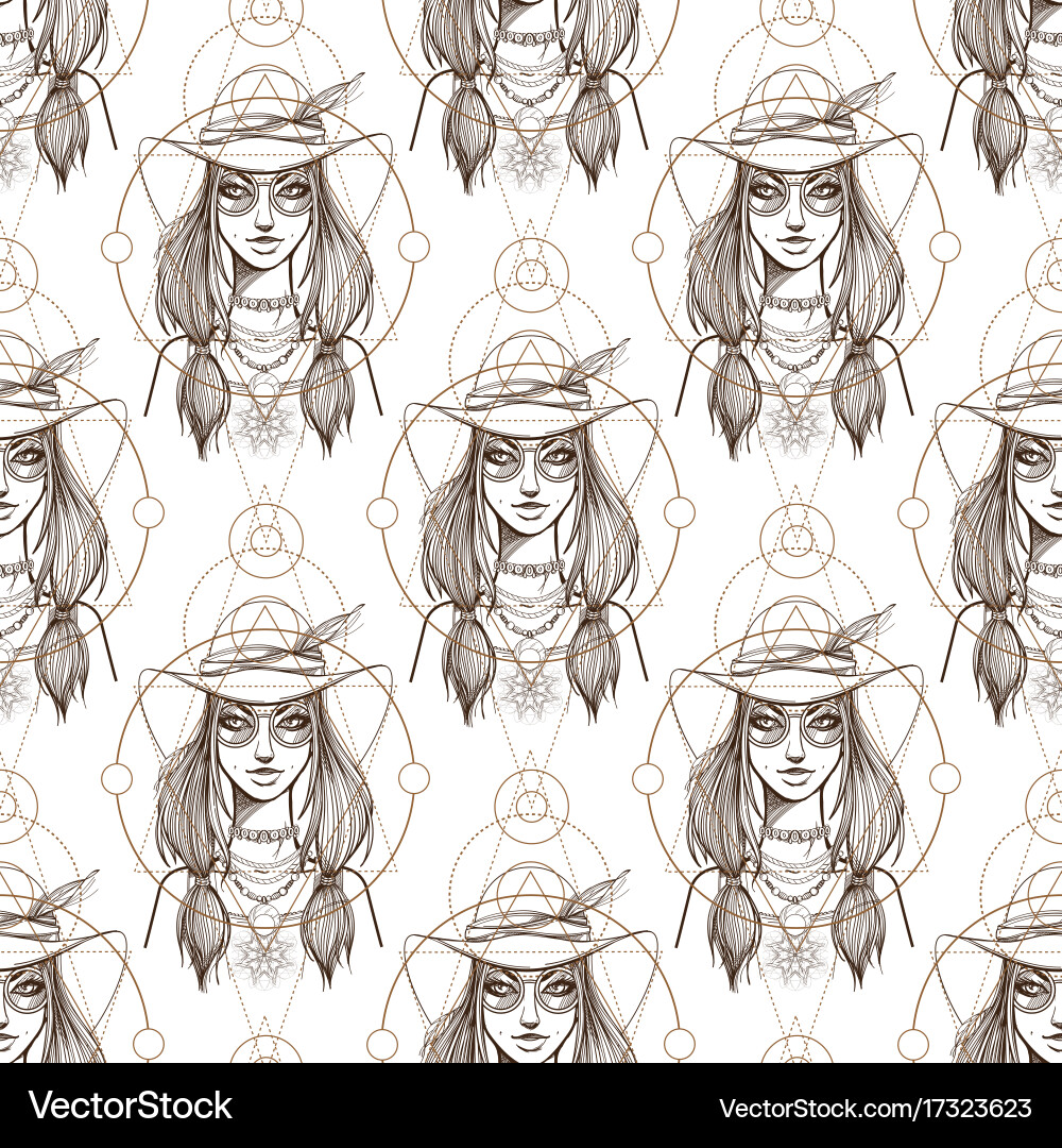 Seamless pattern with beautiful female portraits Vector Image