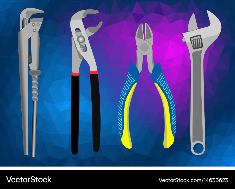 Set of hand tools on a polygonal background Vector Image