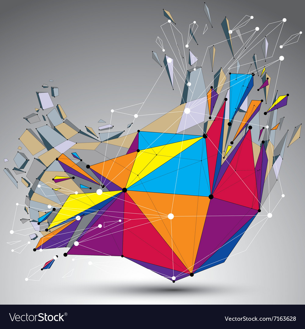 3d Digital Wireframe Object Broken Into Different Vector Image