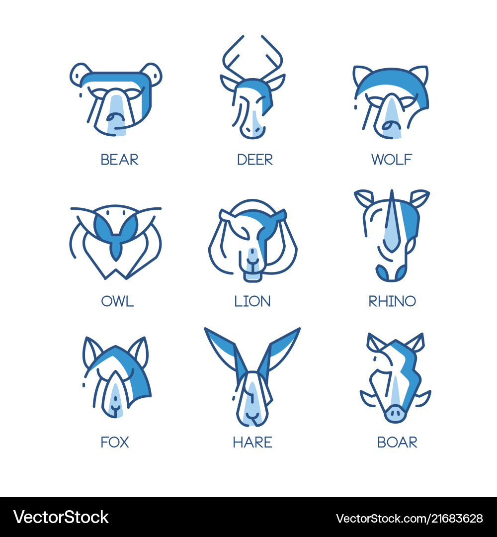 Animal logo design set emblems with head of bear Vector Image