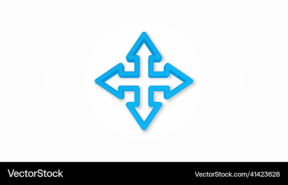 Arrow cross four way realistic icon 3d line Vector Image