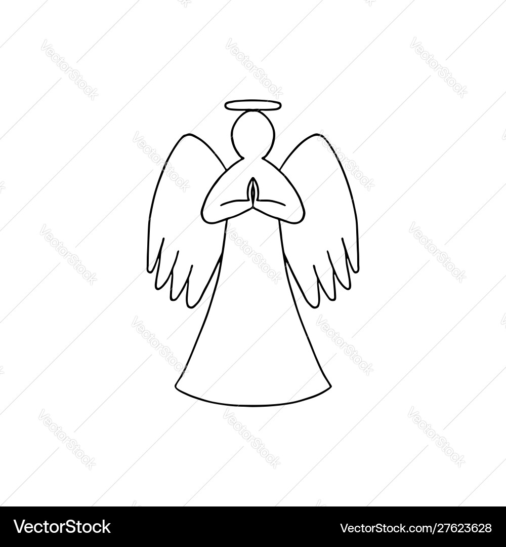 Black contour angel with wings Royalty Free Vector Image