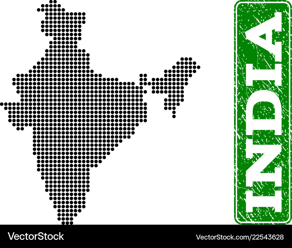 Dotted map of india and grunge rectangle rounded Vector Image