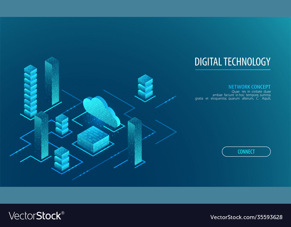 Isometric big data flow processing concept cloud Vector Image