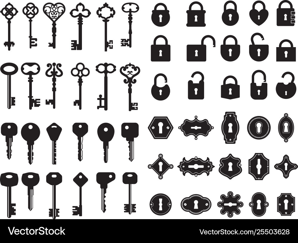 Keys and keyhole logo collection modern Royalty Free Vector