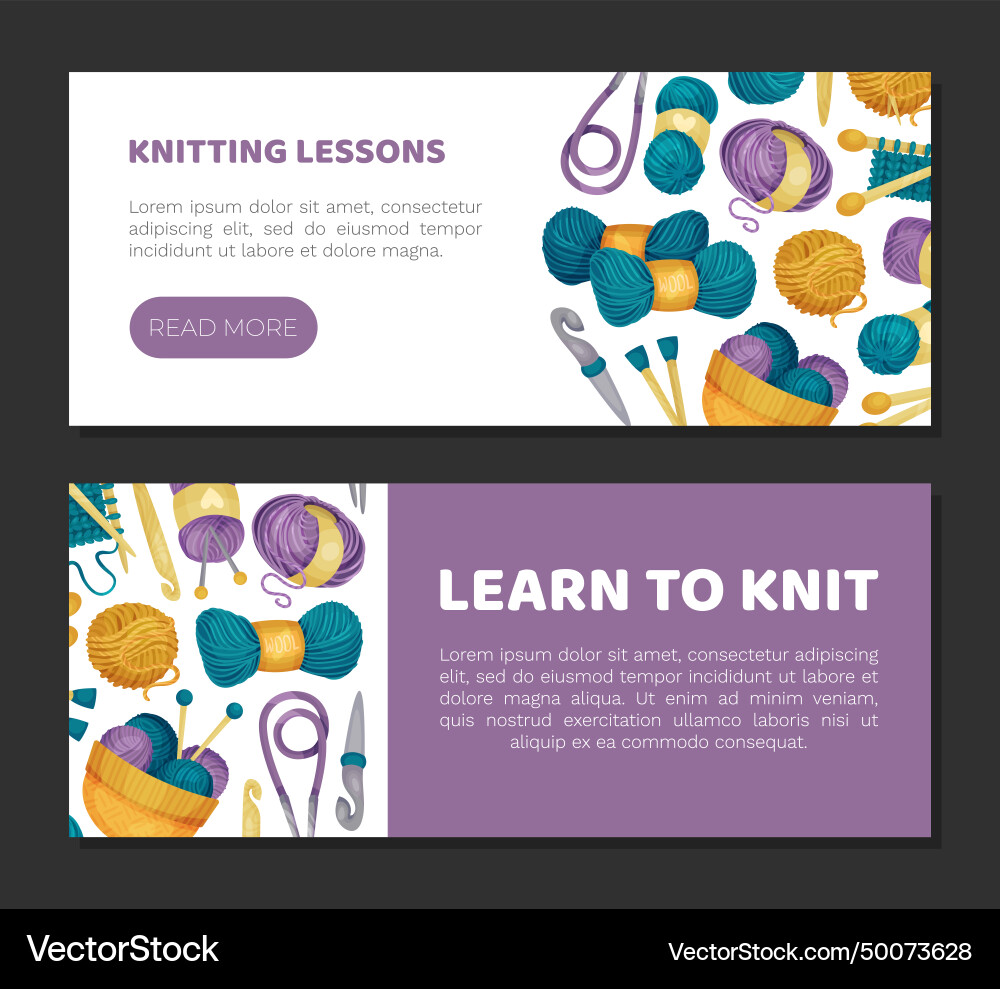 Knitting banner design with yarn and needle Vector Image