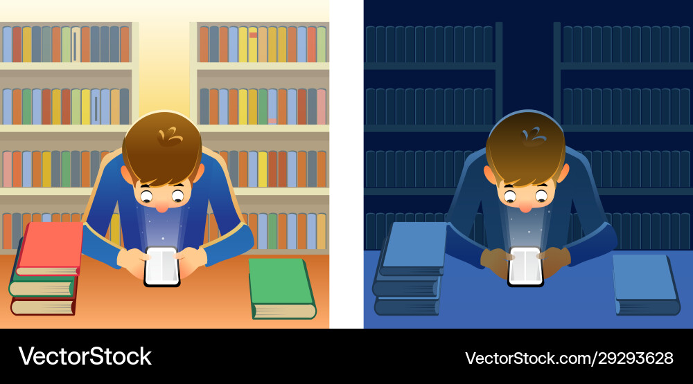 Library app on a smartphone and bookshelves Vector Image