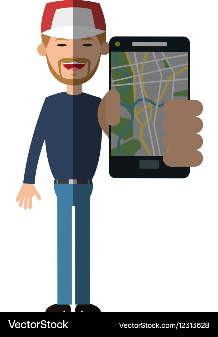 Man and smartphone with gps app design Royalty Free Vector