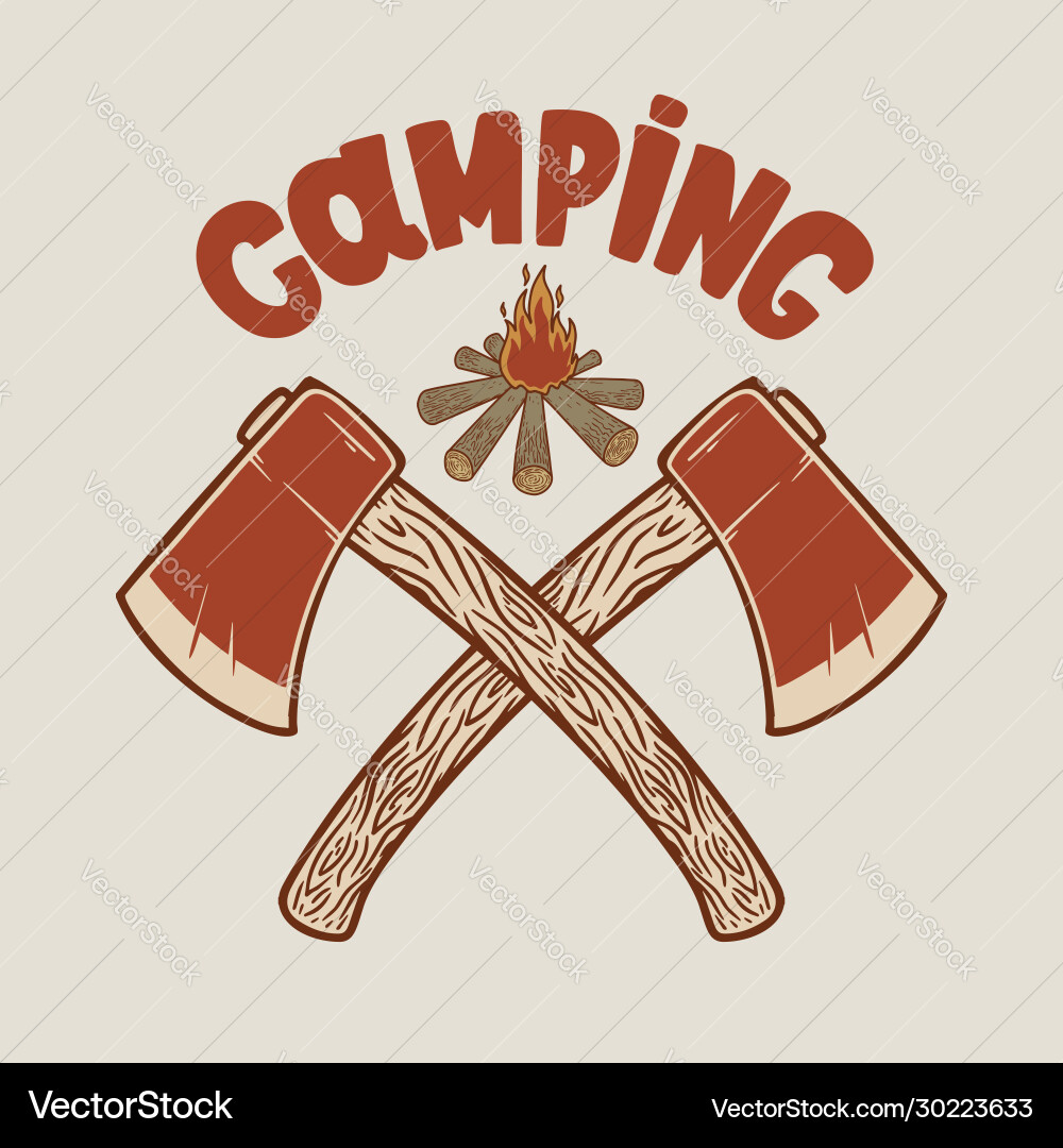 Camping two crossed hatchets and tourist Vector Image
