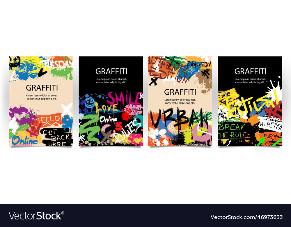 Graffiti poster set street art with inscriptions Vector Image