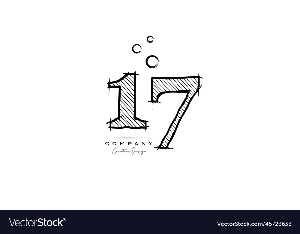 Hand drawing number 17 logo icon design Royalty Free Vector