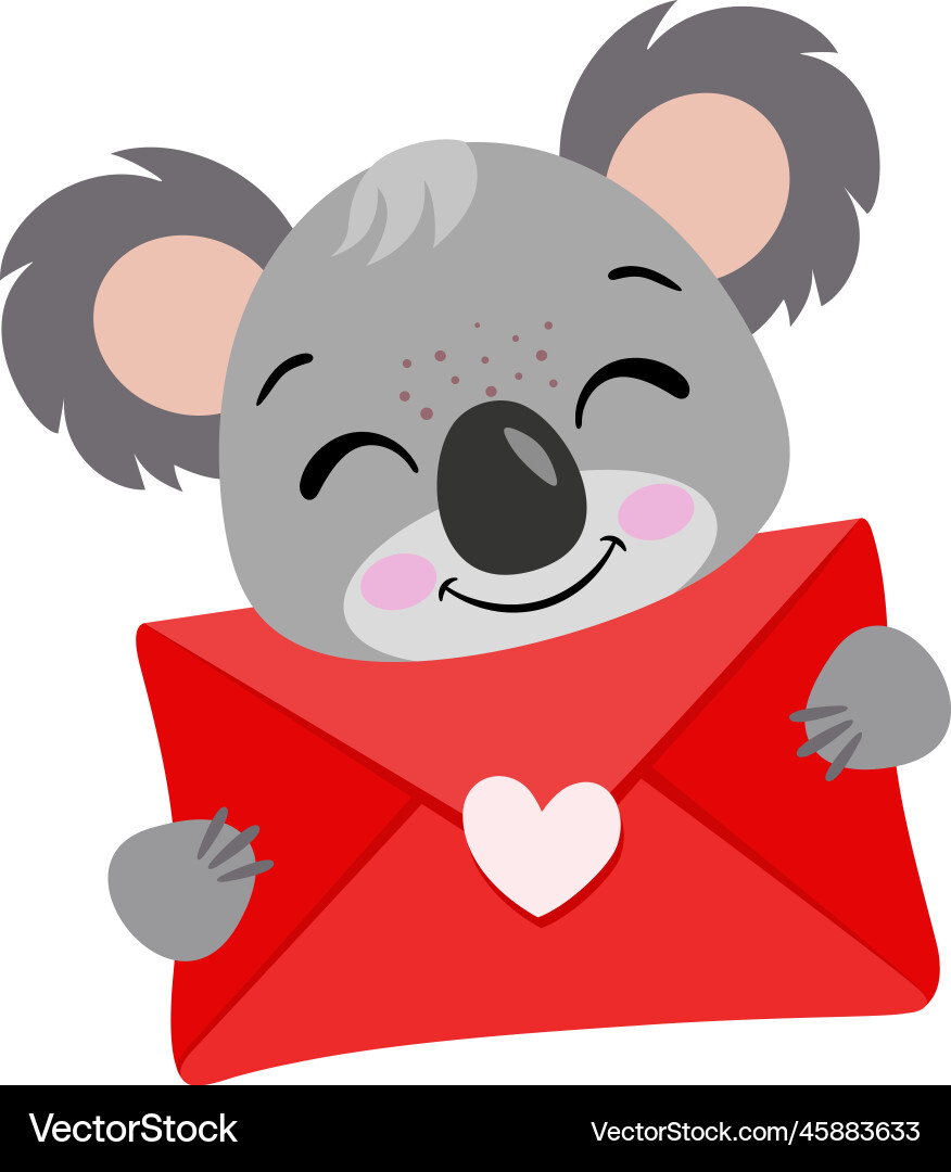 Loving koala holding a valentine red envelope Vector Image