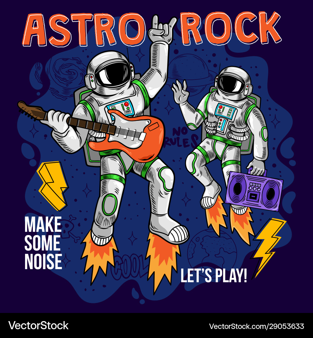 Spaceman play astro rock on electric guitar Vector Image