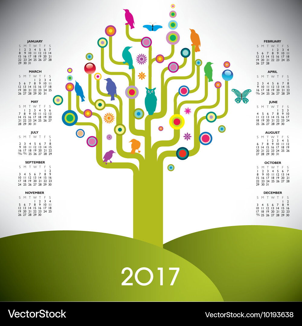 A playful and colorful tree calendar Royalty Free Vector