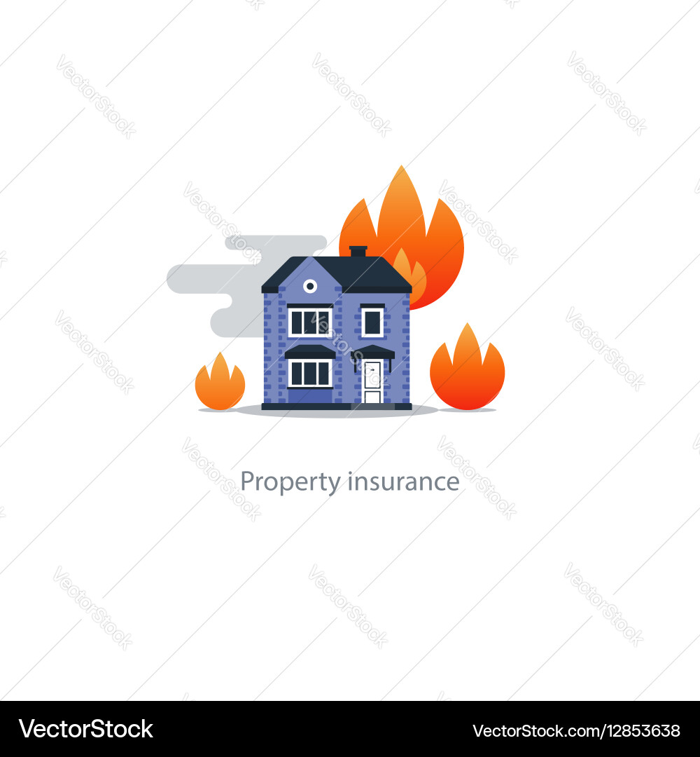 Burning building fire insurance safety concept Vector Image