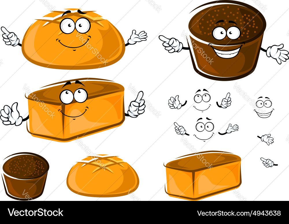 Cartoon wheat and rye brown breads characters Vector Image