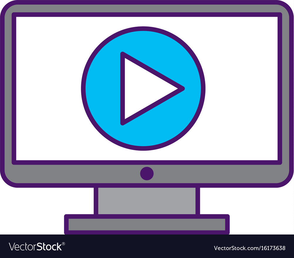Computer desktop with play button Royalty Free Vector Image