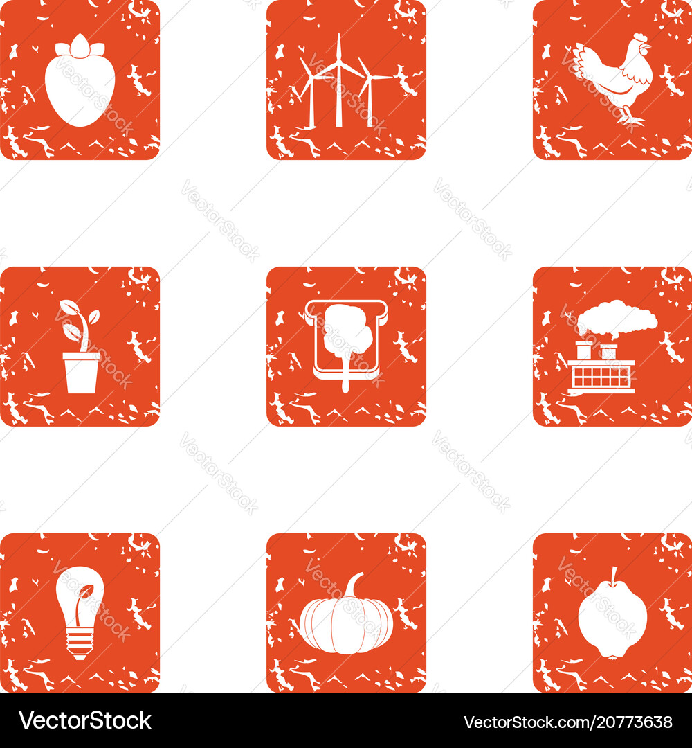 Eco enjoyable icons set grunge style Royalty Free Vector