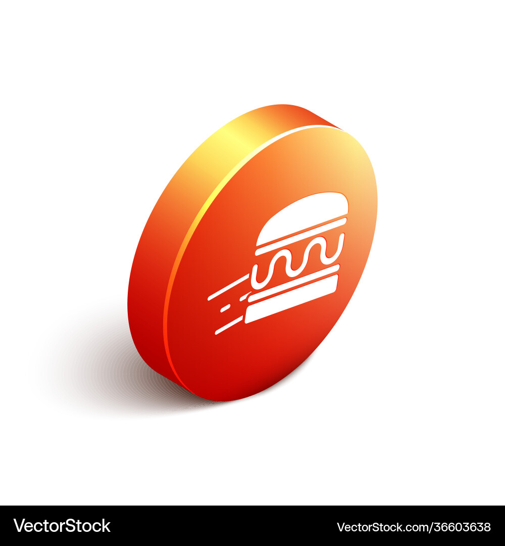 Isometric online ordering and burger delivery icon