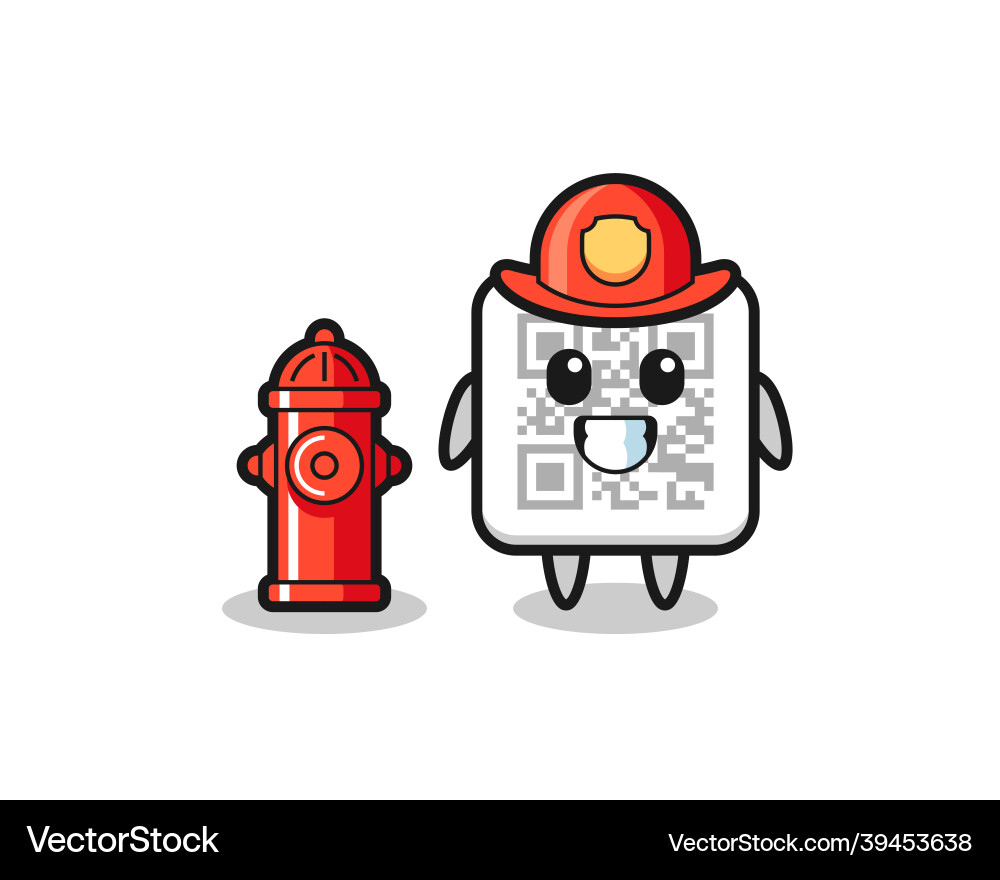 Mascot character of qr code as a firefighter Vector Image