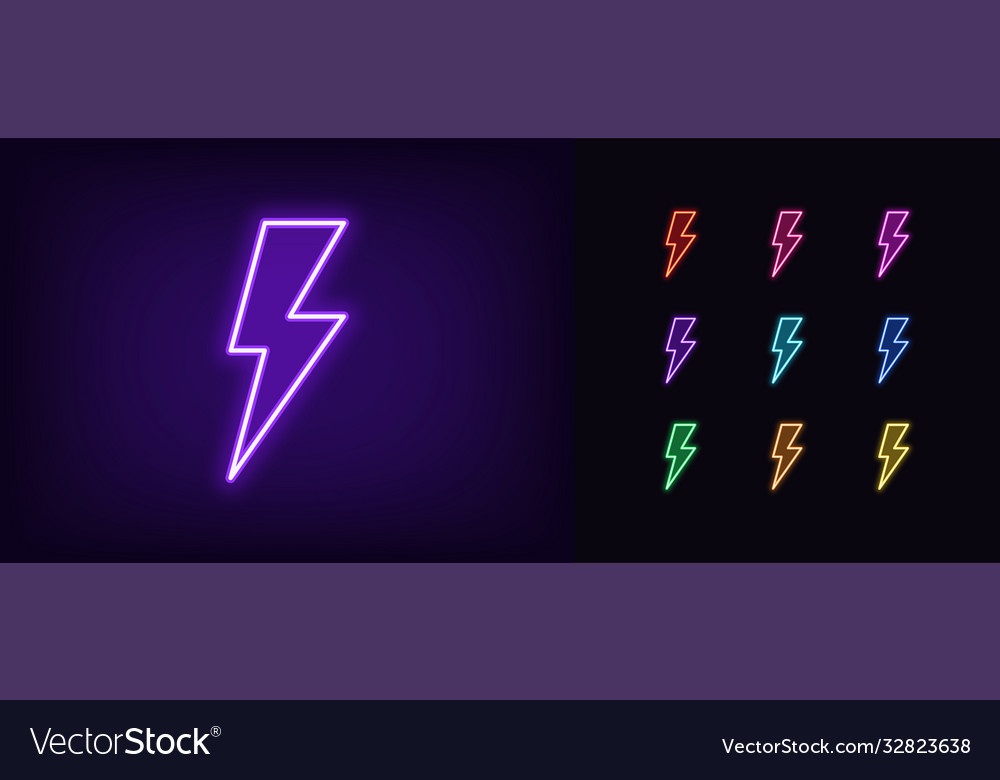 Neon Lightning Bolt Icon Glowing Neon Thunder Vector Image