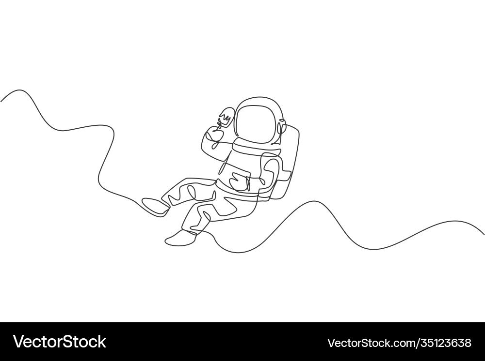 One single line drawing astronaut flying relax in Vector Image