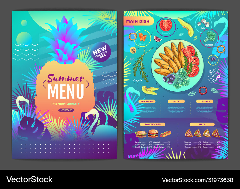 Restaurant summer tropical gradient menu design Vector Image