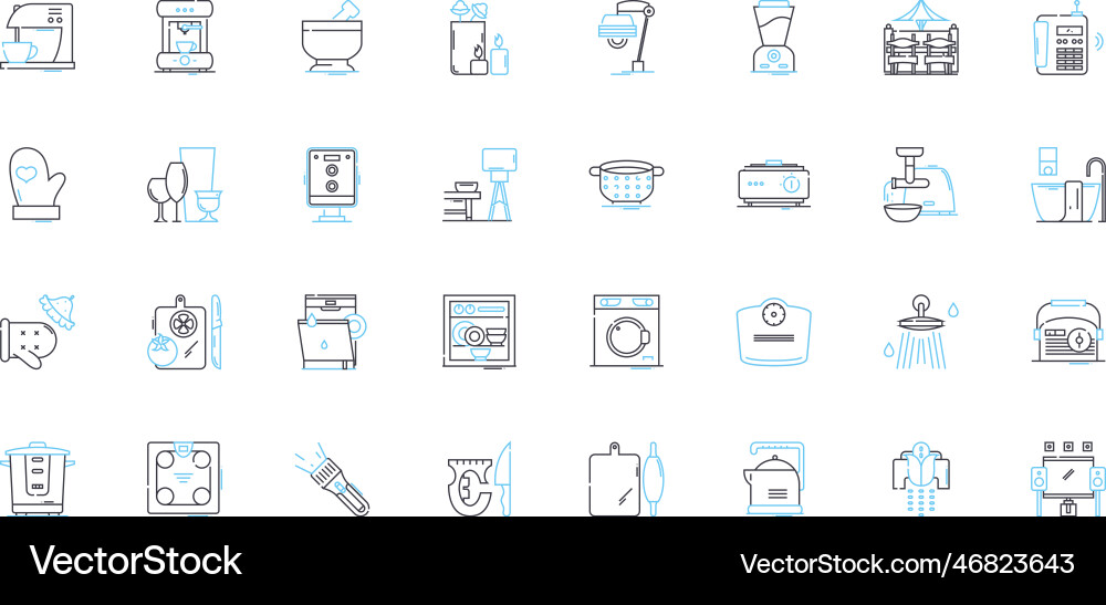 Galley linear icons set food kitchen cooking Vector Image