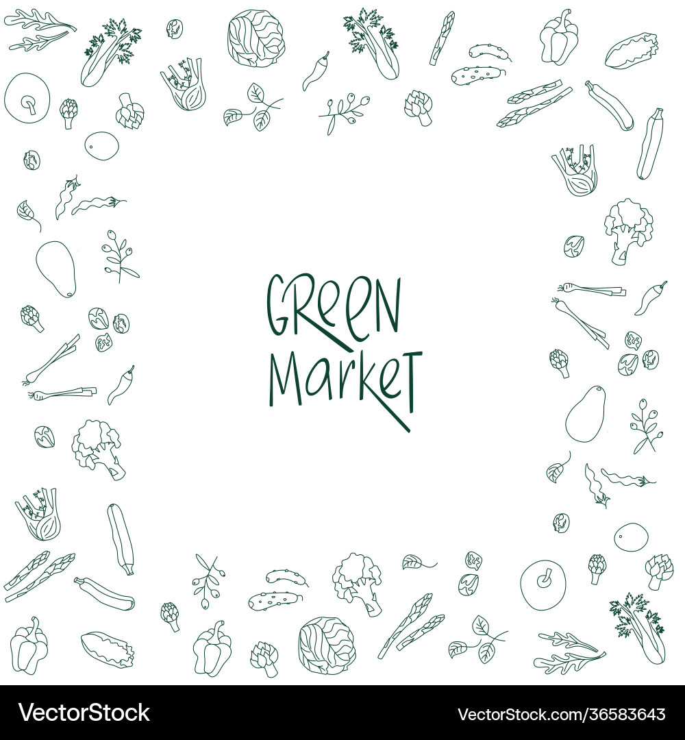 Green market sign with vegetables frame Royalty Free Vector