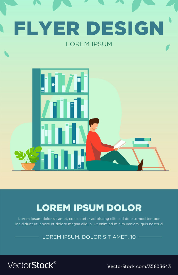 Happy man reading book in home library Royalty Free Vector Happy man reading book in home library Royalty Free Vector