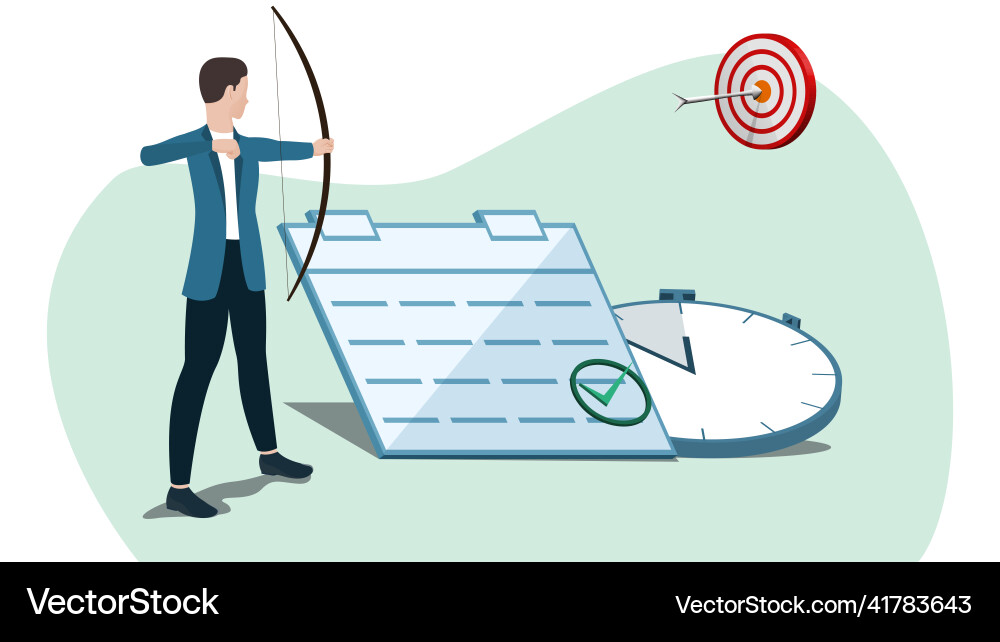 Man hit bulls eye on target board business Vector Image