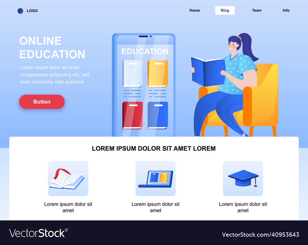 Online education flat landing page woman reading Vector Image