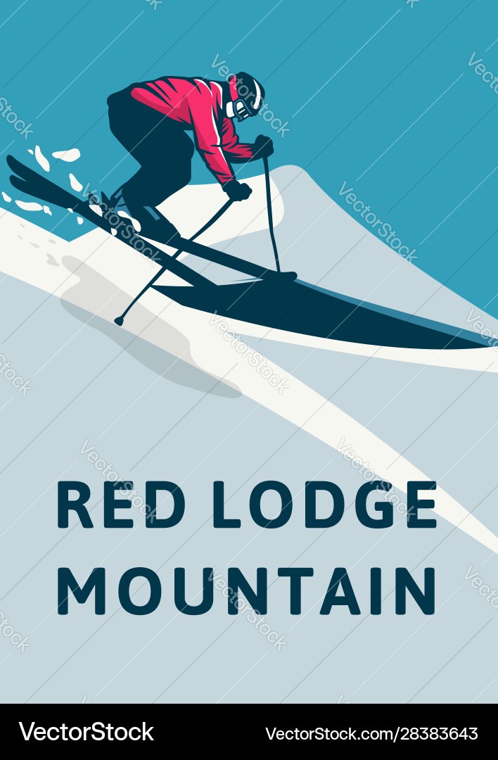 Red lodge mountain poster design simple retro Vector Image