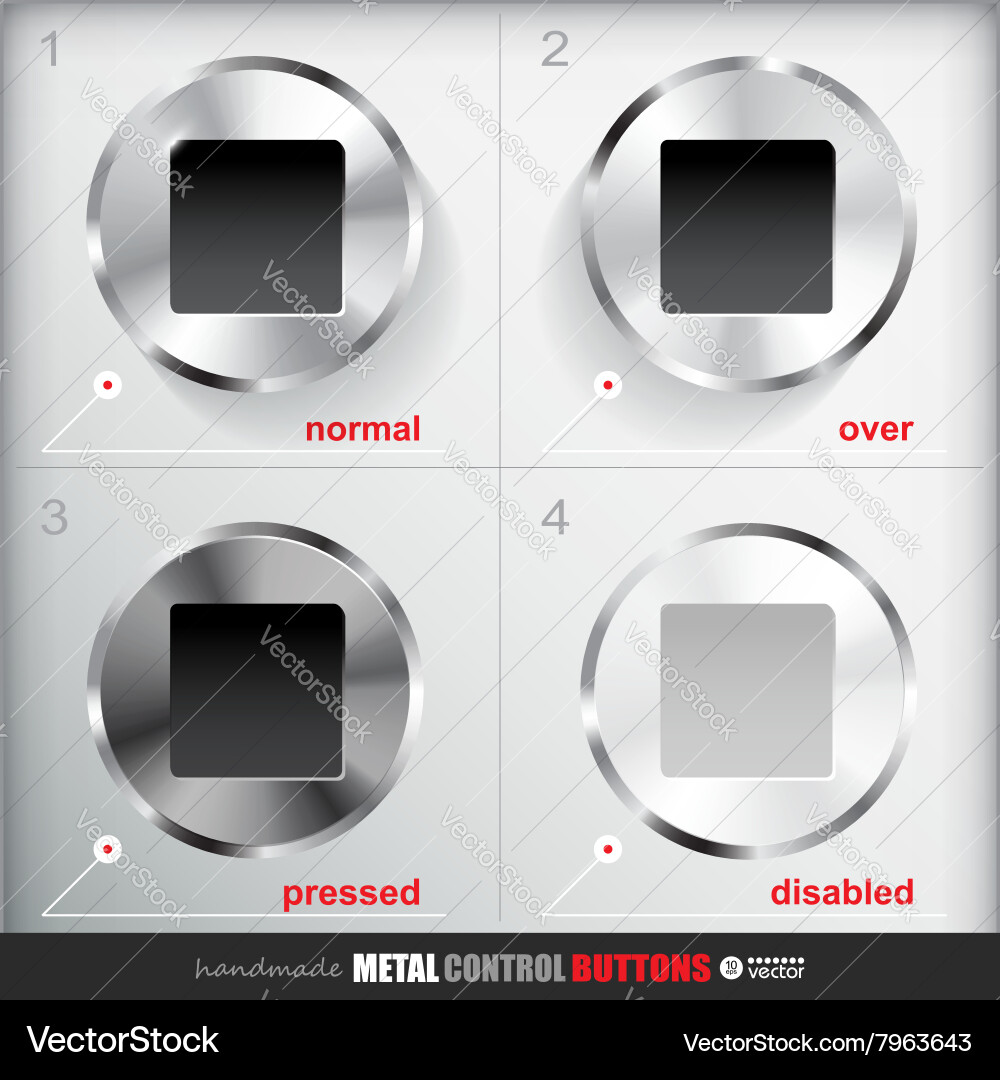 Set of four positions circle metal stop button Vector Image