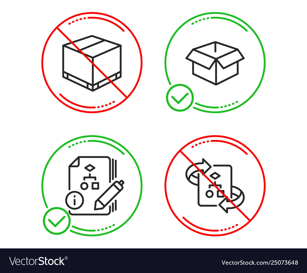 Algorithm delivery box and opened box icons set Vector Image