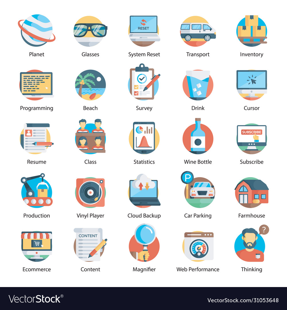 Conceptual colorful flat icons pack Royalty Free Vector
