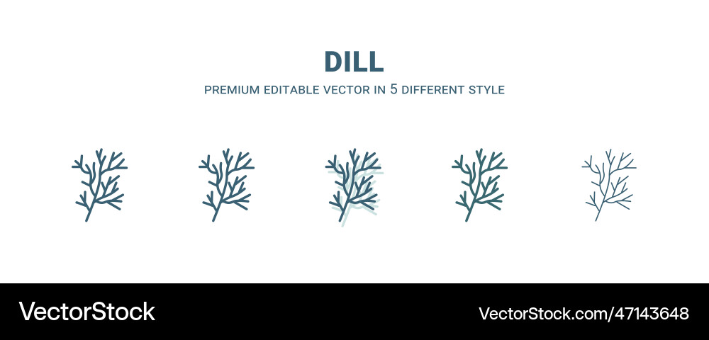 Dill icon in 5 different style outline filled two Vector Image