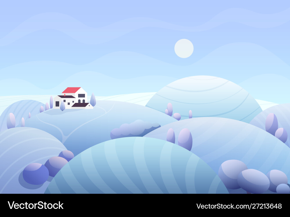 Farm and fields winter season landscape flat Vector Image
