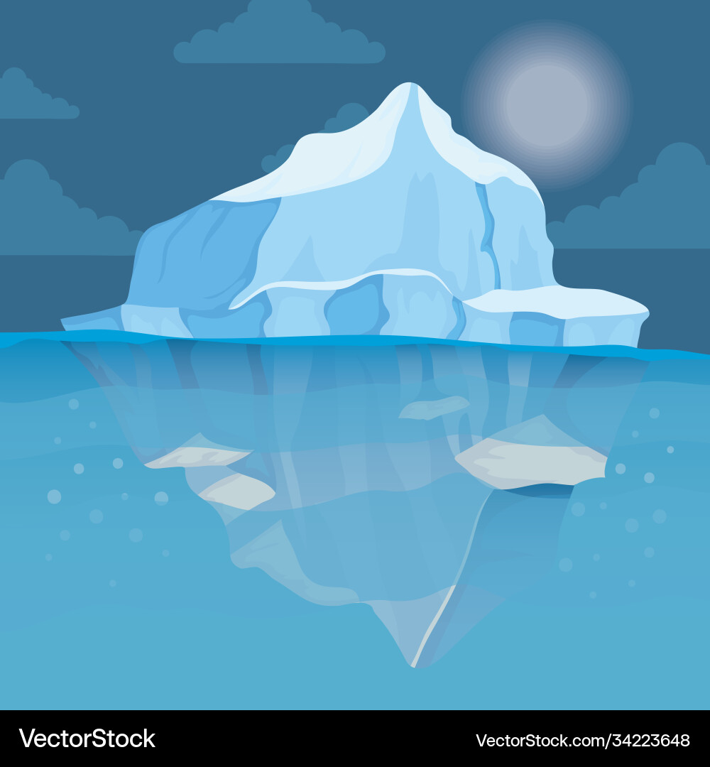 Iceberg block arctic night scene landscape Vector Image