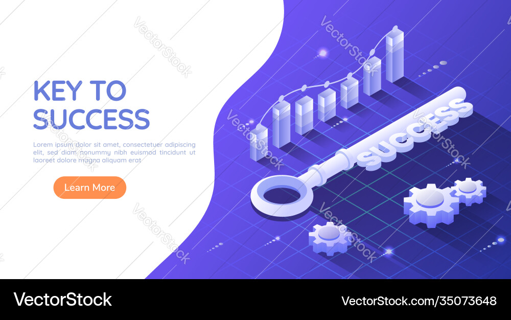 Isometric web banner key to success on blue Vector Image