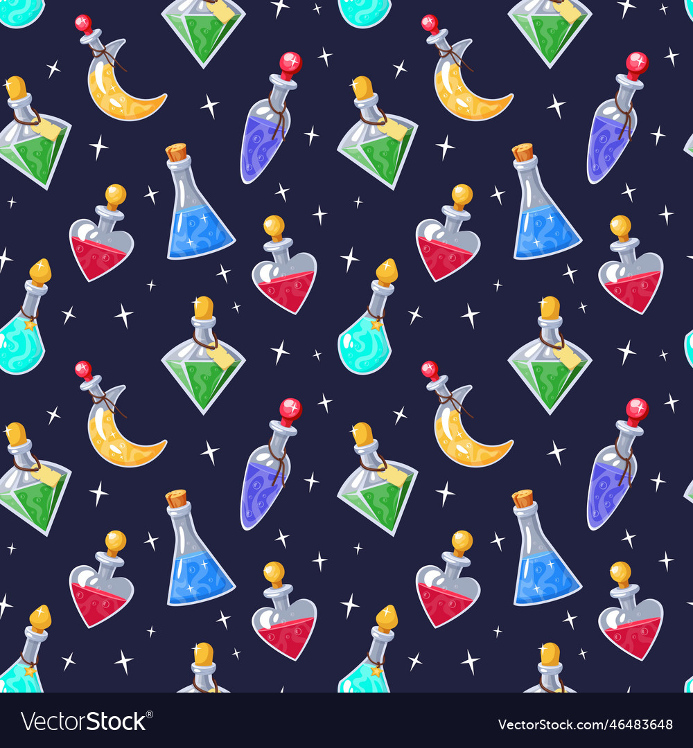Magic potion bottles love elixir pattern Vector Image