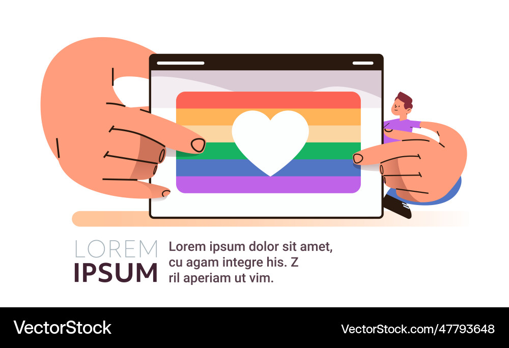 Man pointing lgbt rainbow flag on digital screen Vector Image
